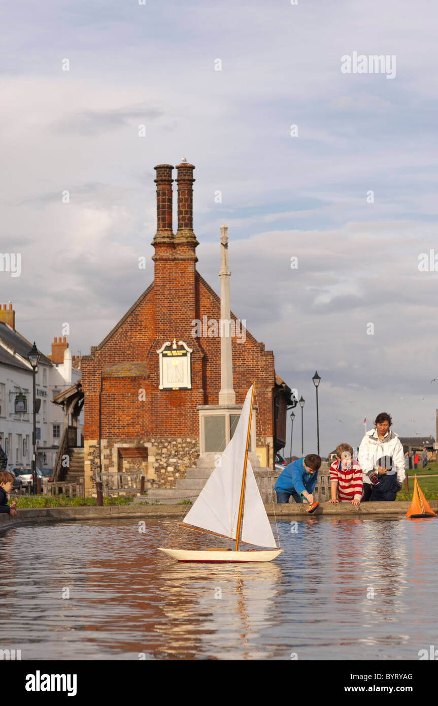 The boating lake with focus on the yacht at Aldeburgh , Suffolk ...