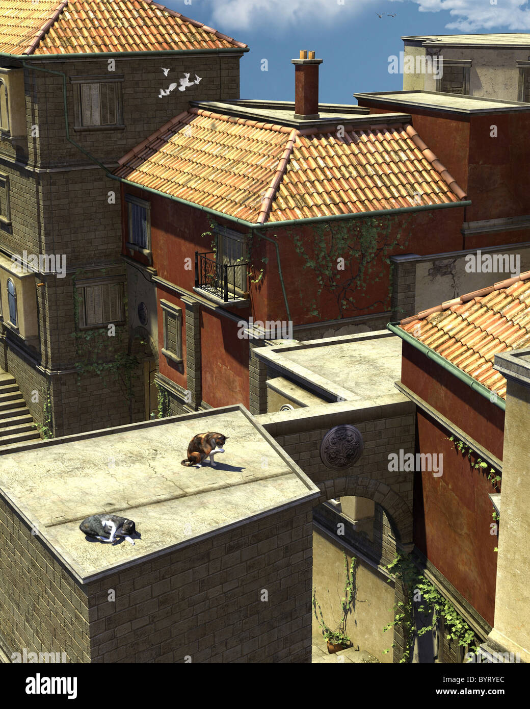 Italian Rooftop Scene Stock Photo - Alamy