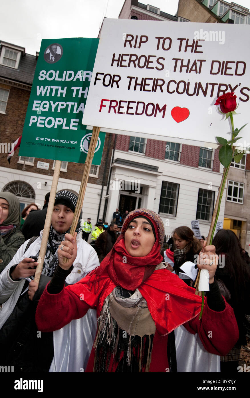 Egyptian people in London protesting against Mubarak regime Stock Photo ...