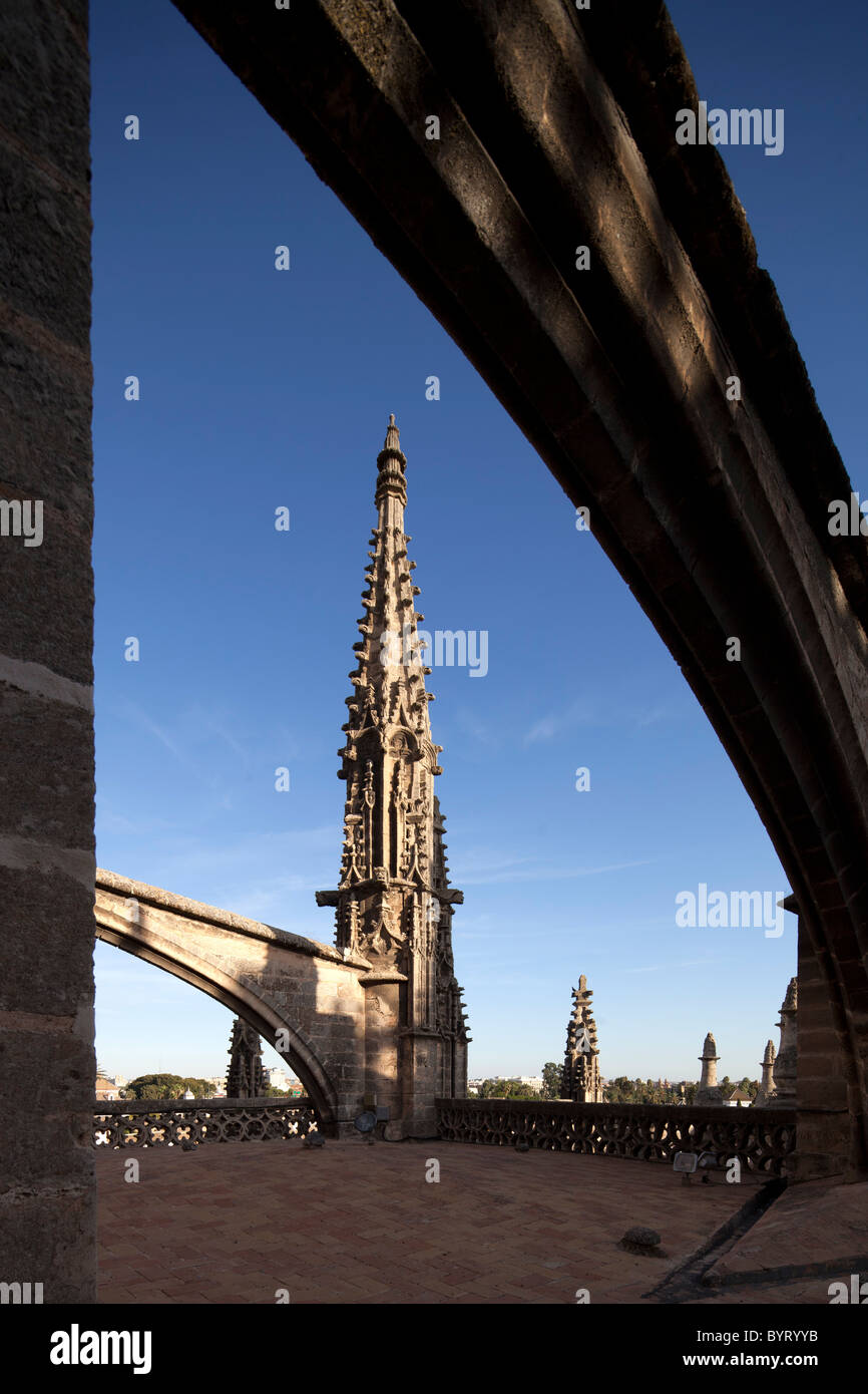 Gothic flying buttress and pinnacle on the roof of Santa Maria de la ...