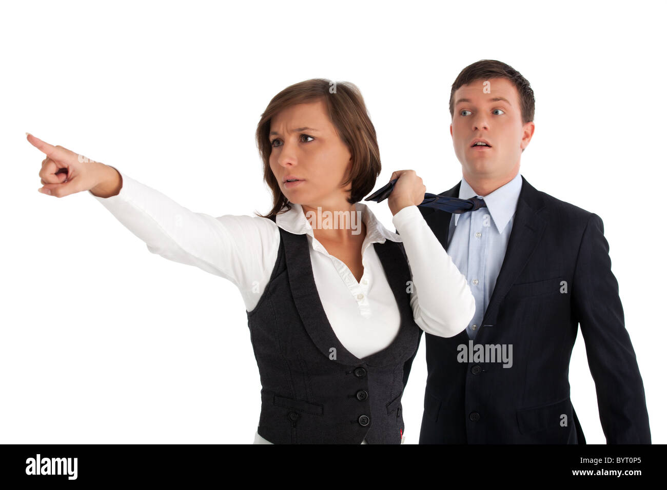 scared business woman pointing out Stock Photo - Alamy