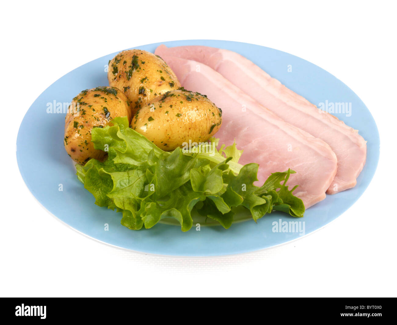 Freshly Prepared Summer Ham Salad With Green Lettuce Leaves And Minted ...