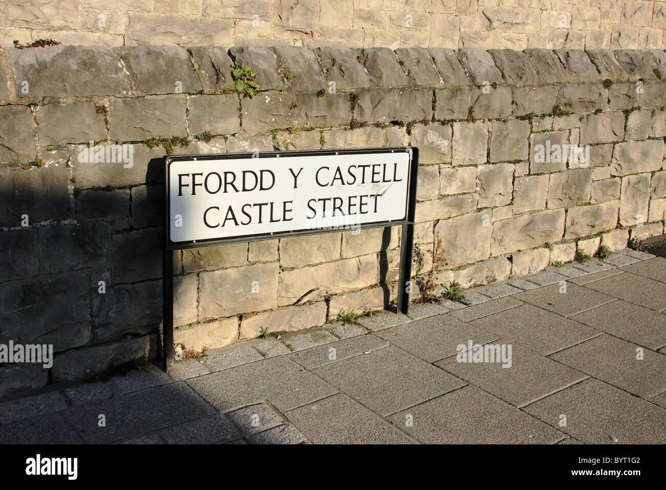 A bi-lingual street name sign in Welsh and English, on a street in ...