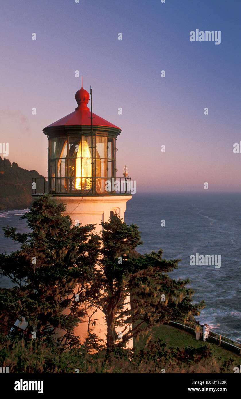 Heceta Head Lighthouse on the central Oregon coast, with visitors ...