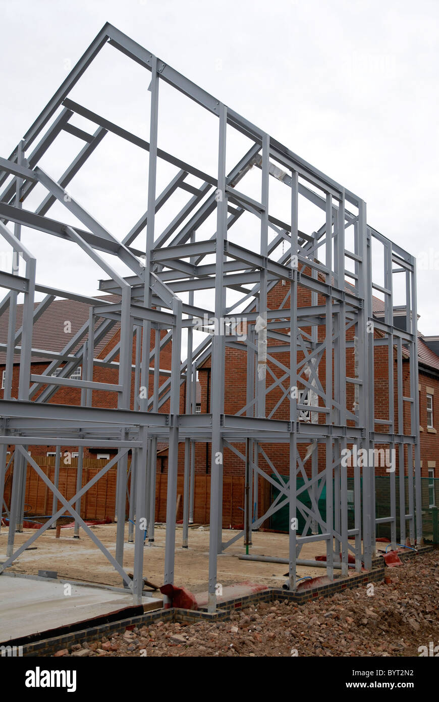 Metal framework for a newbuild home in the UK Stock Photo - Alamy