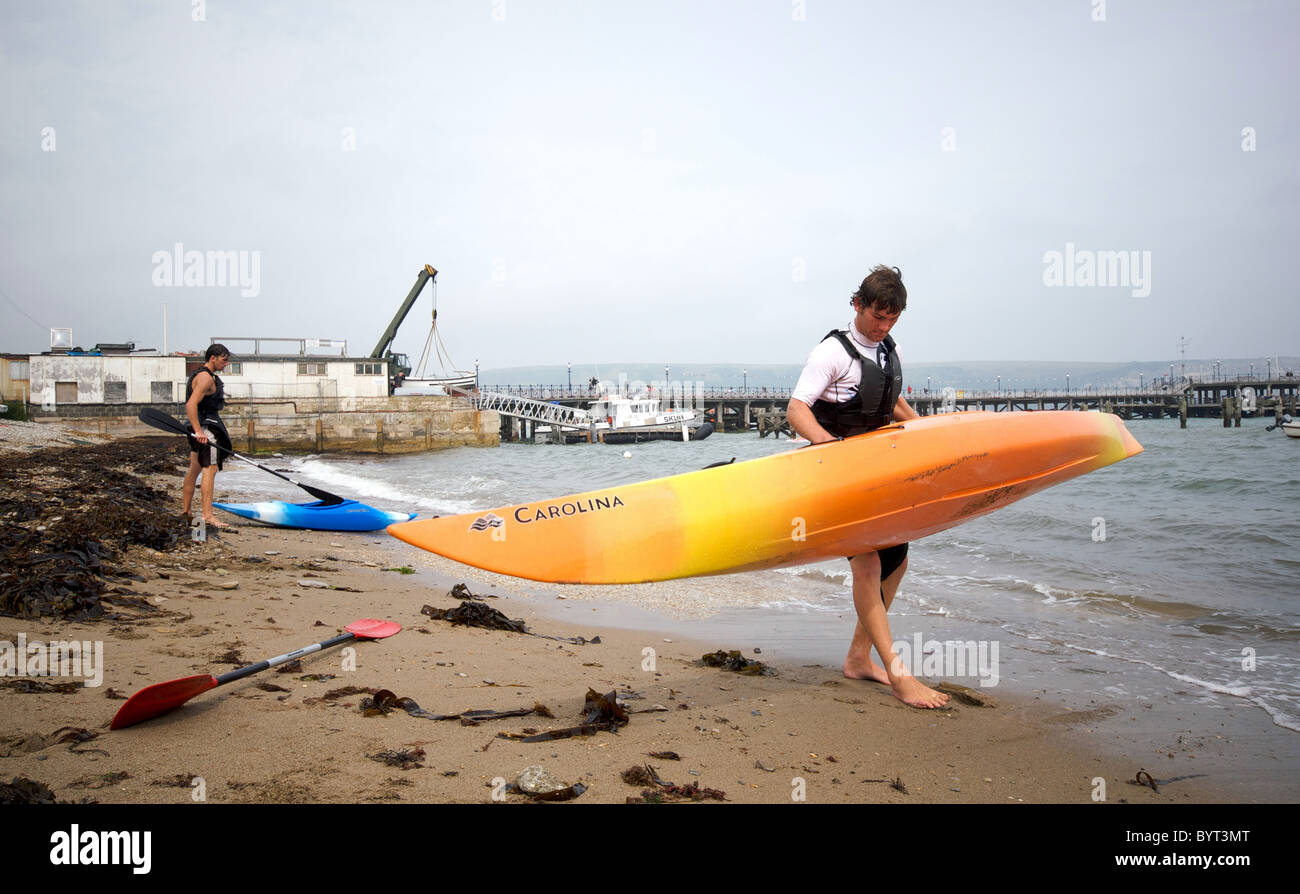Swanage Hampshire England UK Beach Wind Surf Board Canoe Stock Photo ...