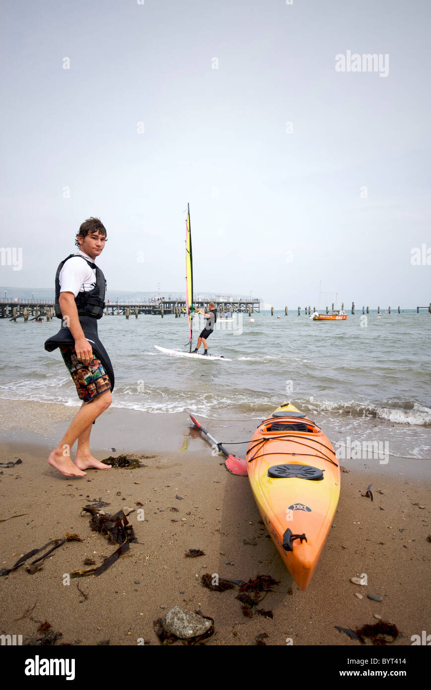 Swanage Hampshire England UK Beach Wind Surf Board Canoe Stock Photo ...