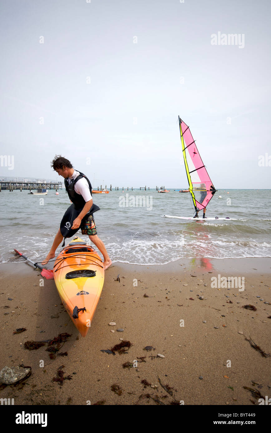 Swanage Hampshire England UK Beach Wind Surf Board Canoe Stock Photo ...