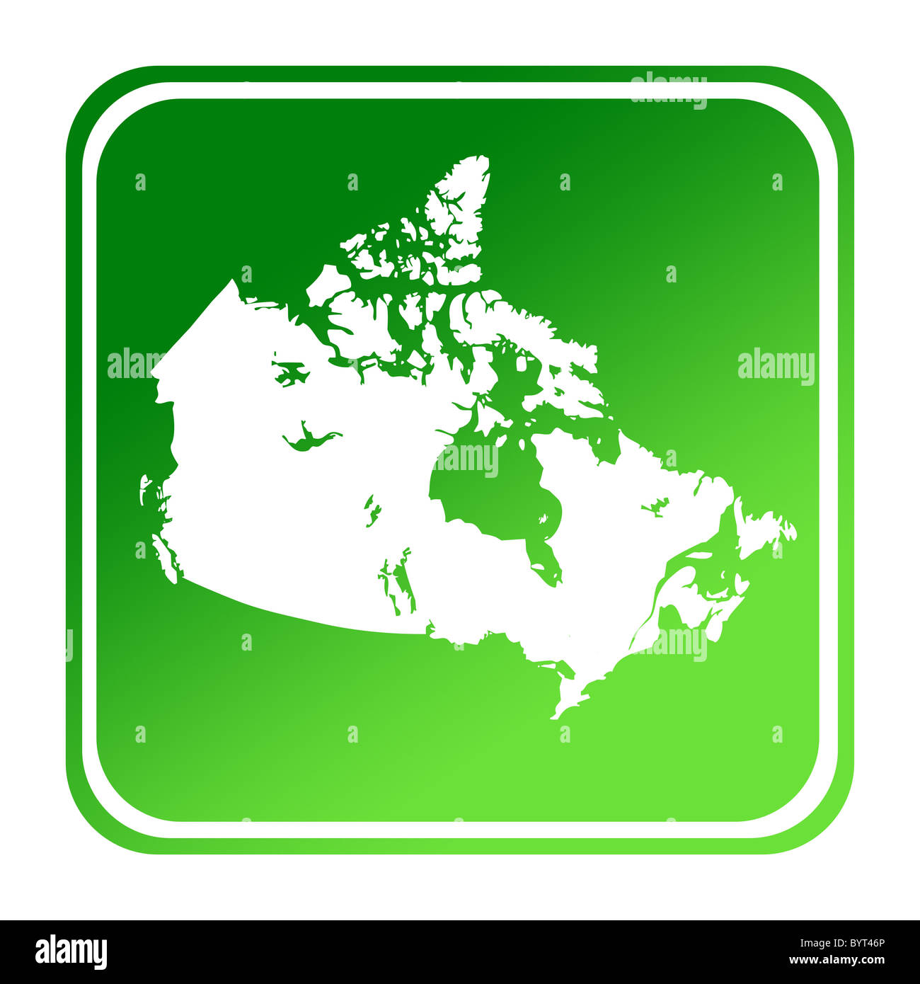 Canada map button in gradient green; isolated on white background with ...