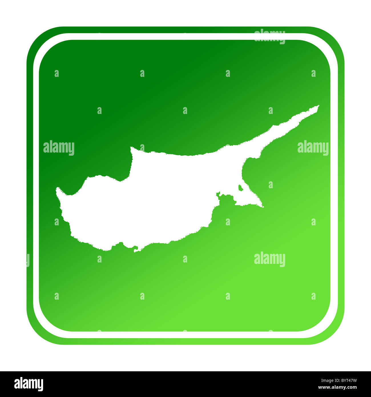 Cyprus map button in gradient green; isolated on white background with ...