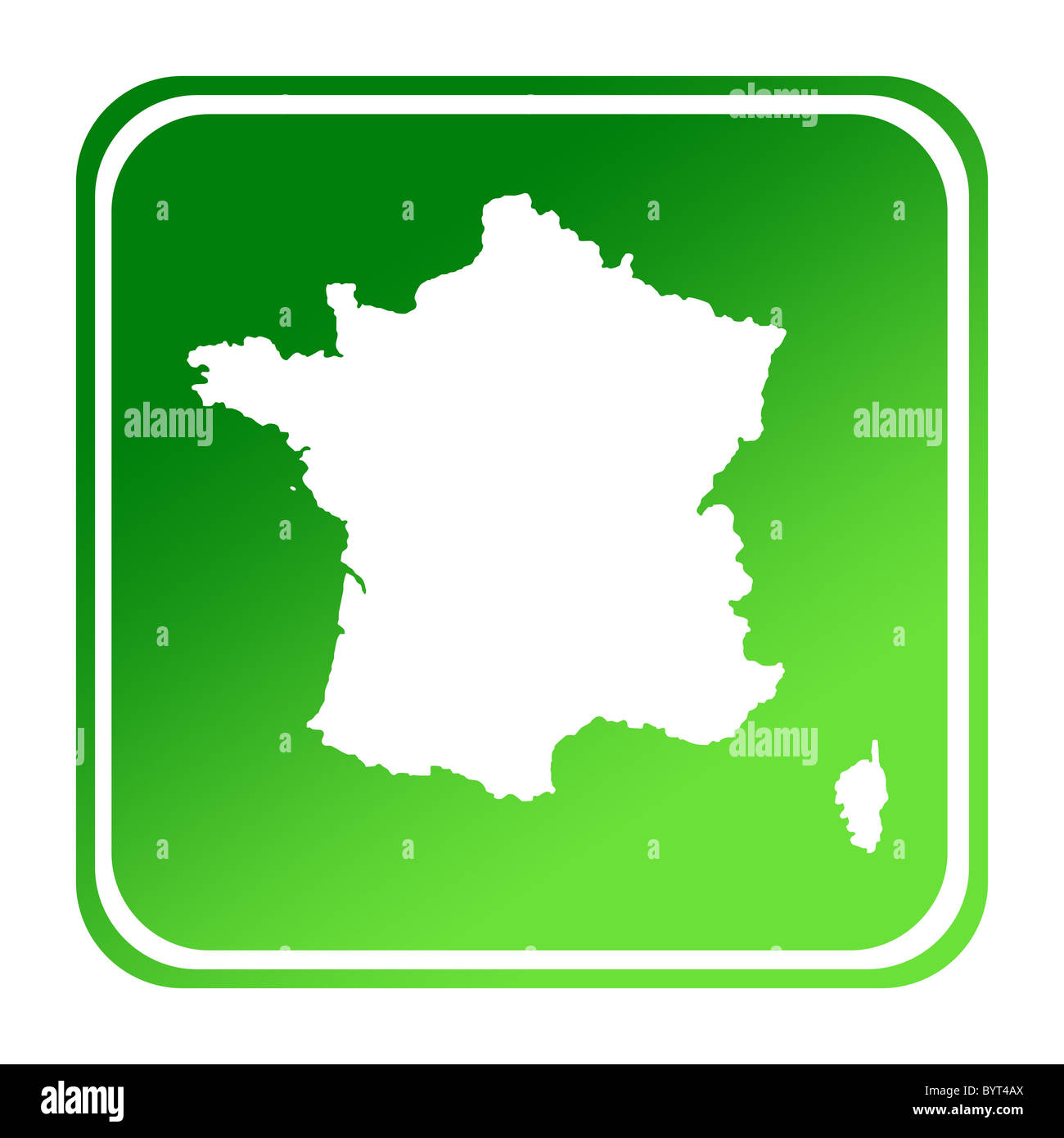 France map button in gradient green; isolated on white background with ...