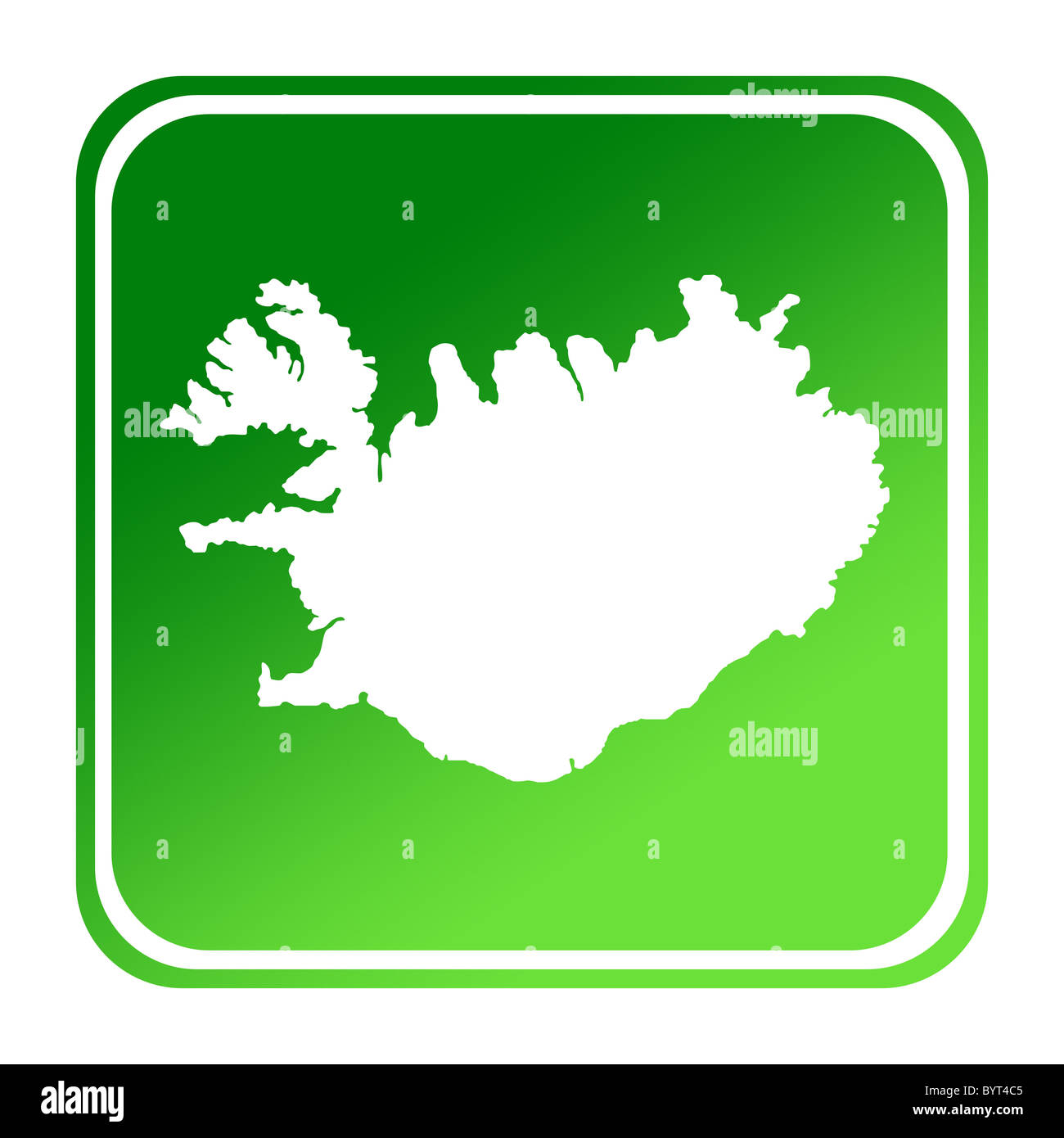 Iceland map button in gradient green; isolated on white background with ...