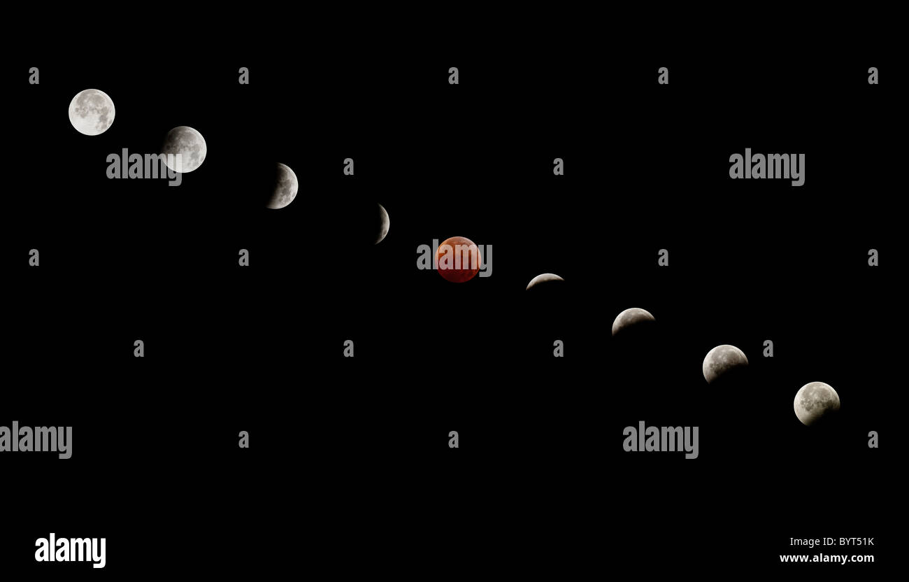 9 image sequence of the winter solstice total Lunar eclipse of 2010 ...