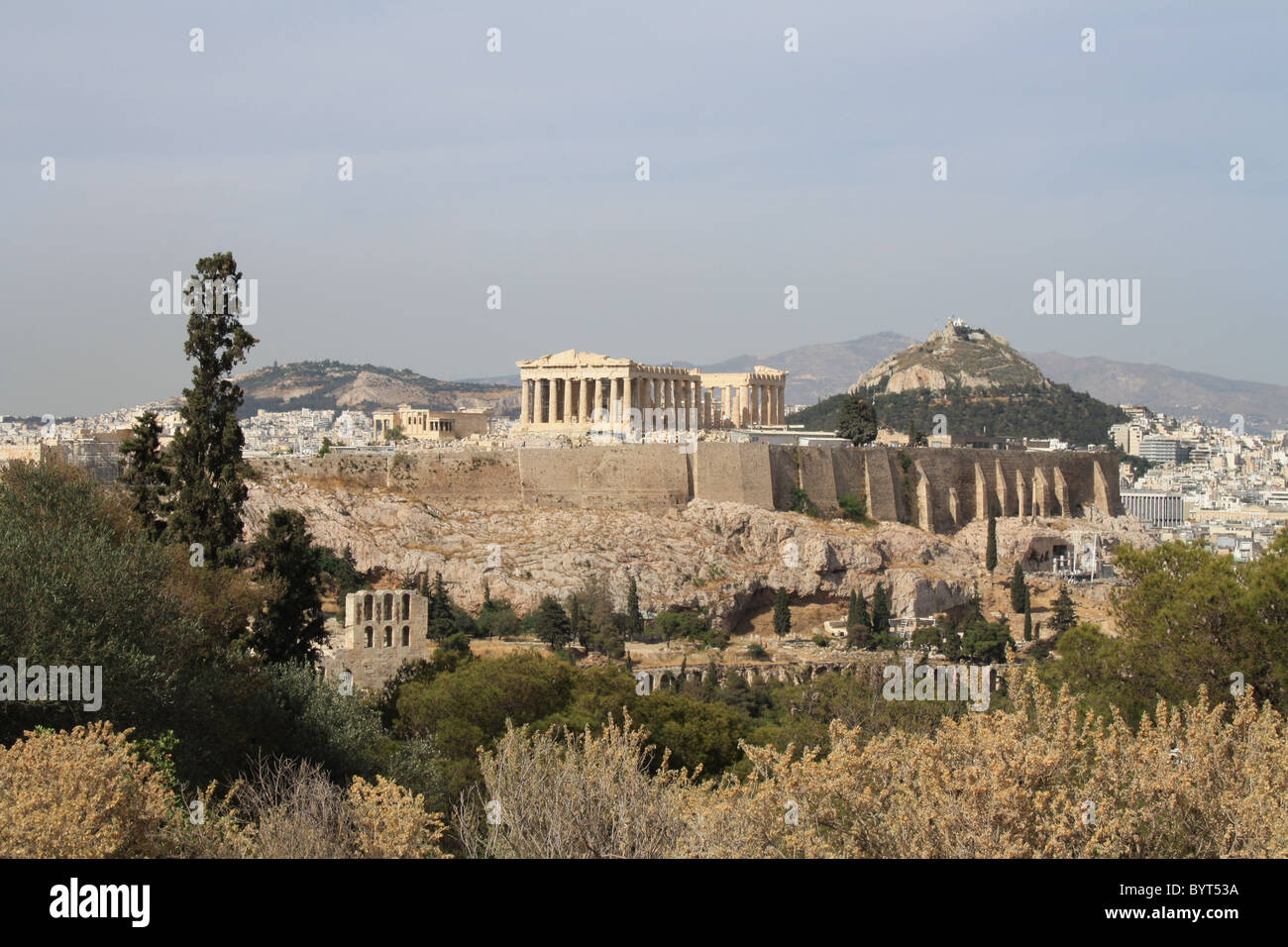 View from the Philopappos Monument in Athens with the Parthenon ...