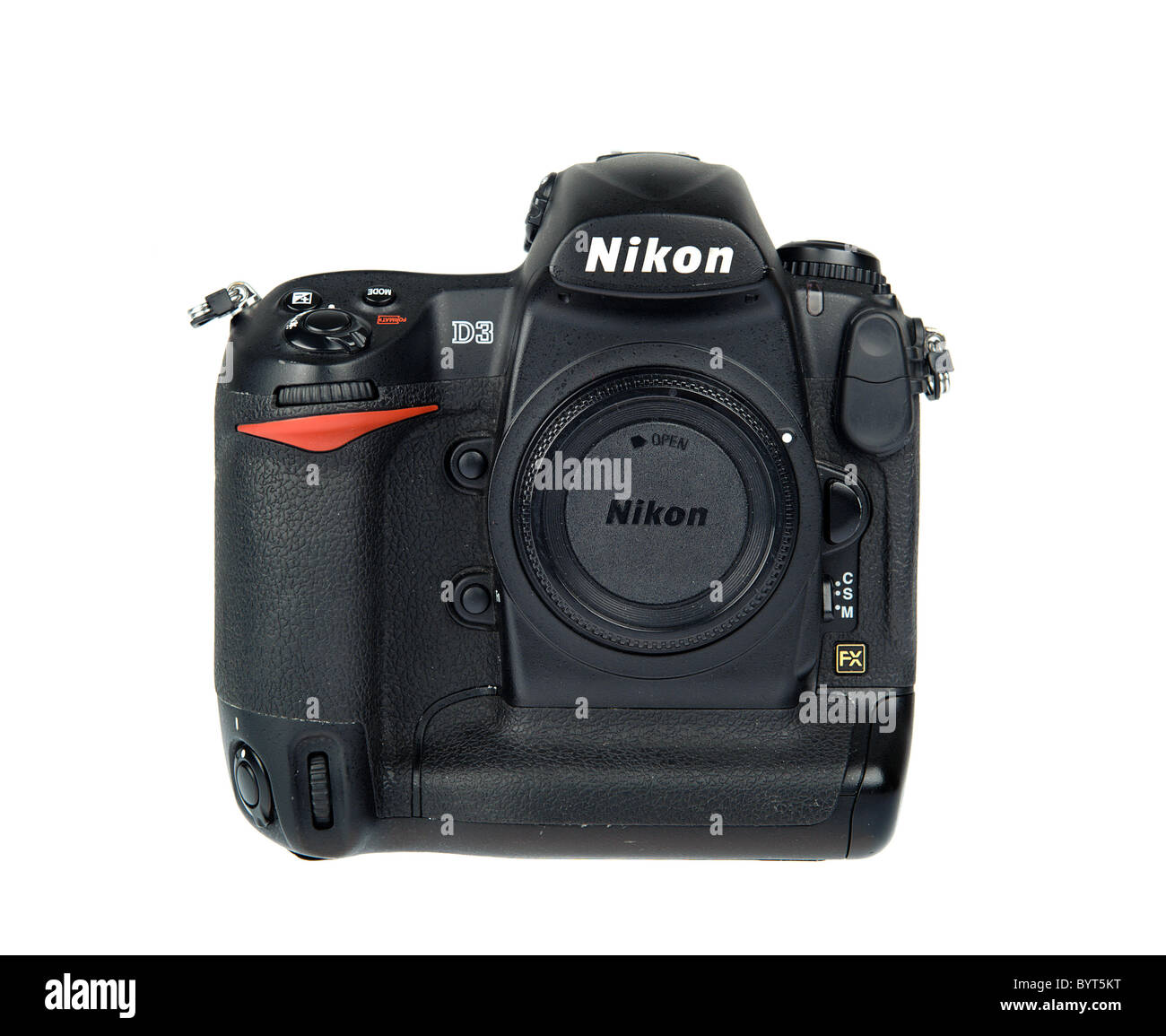 Front view of a Nikon D3 digital camera cutout on white background ...