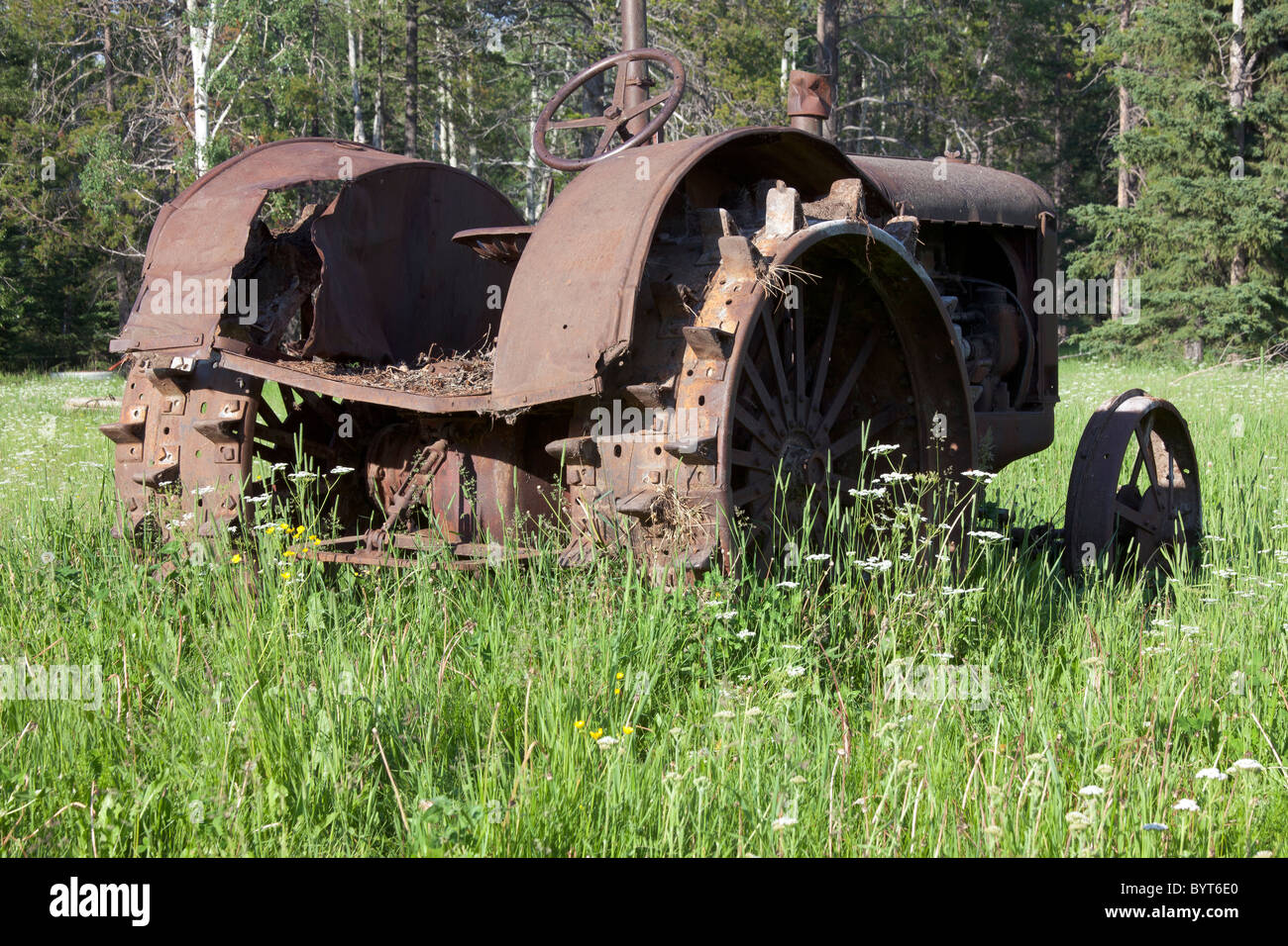 Old farm tractor in a field Stock Photo - Alamy