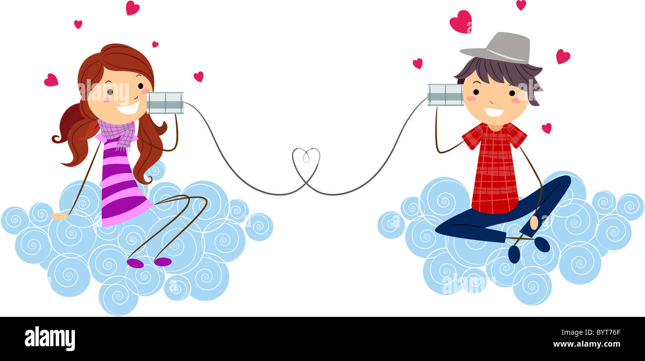 Illustration of a Stick Figure Couple Using Can Phones to Communicate ...