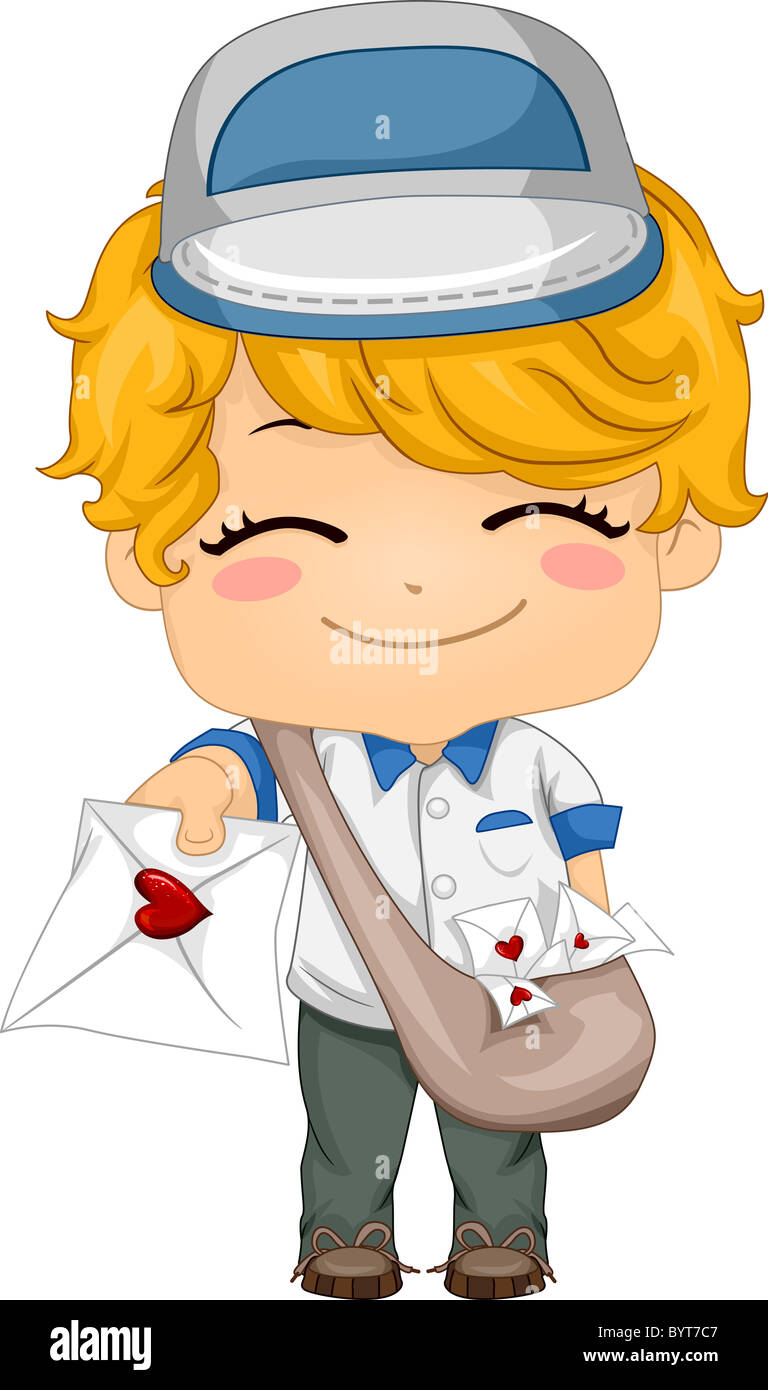 Illustration of a Mailman Handing Out a Love Letter Stock Photo - Alamy