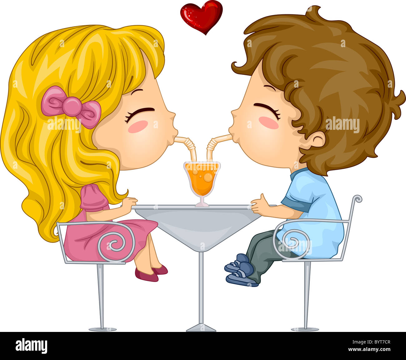 Illustration of Kids Sharing a Drink Stock Photo - Alamy