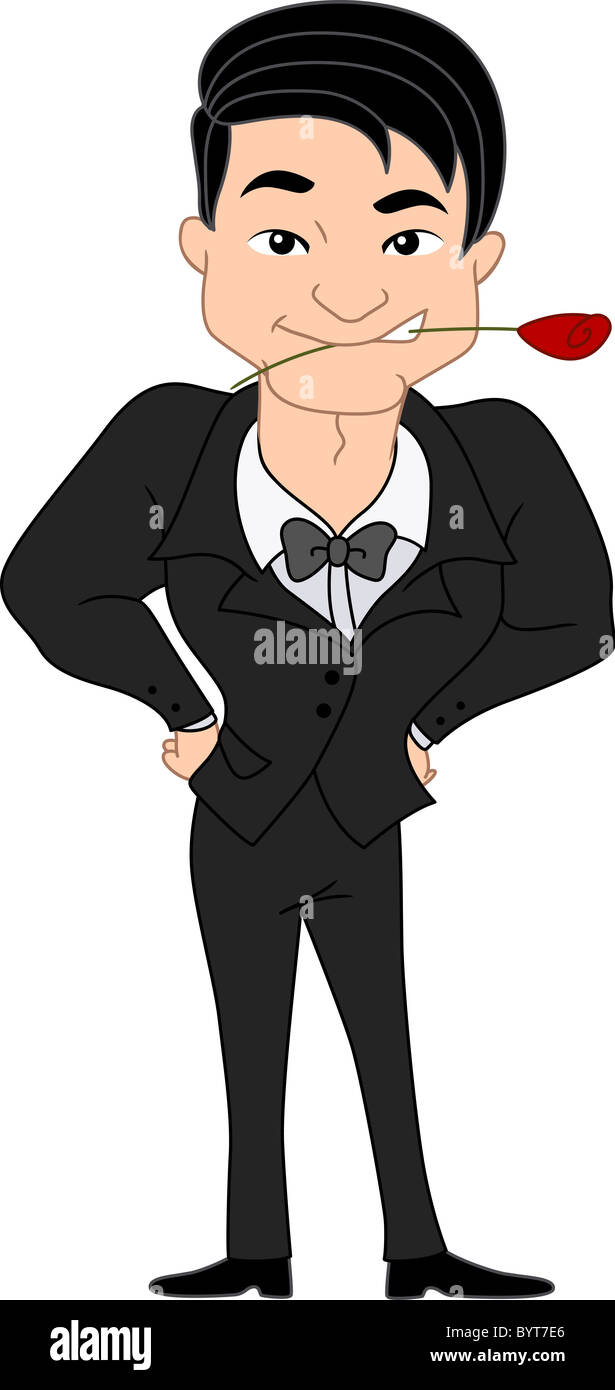 Illustration of a Pin Up Man with a Rose Wedged Between His Teeth Stock ...