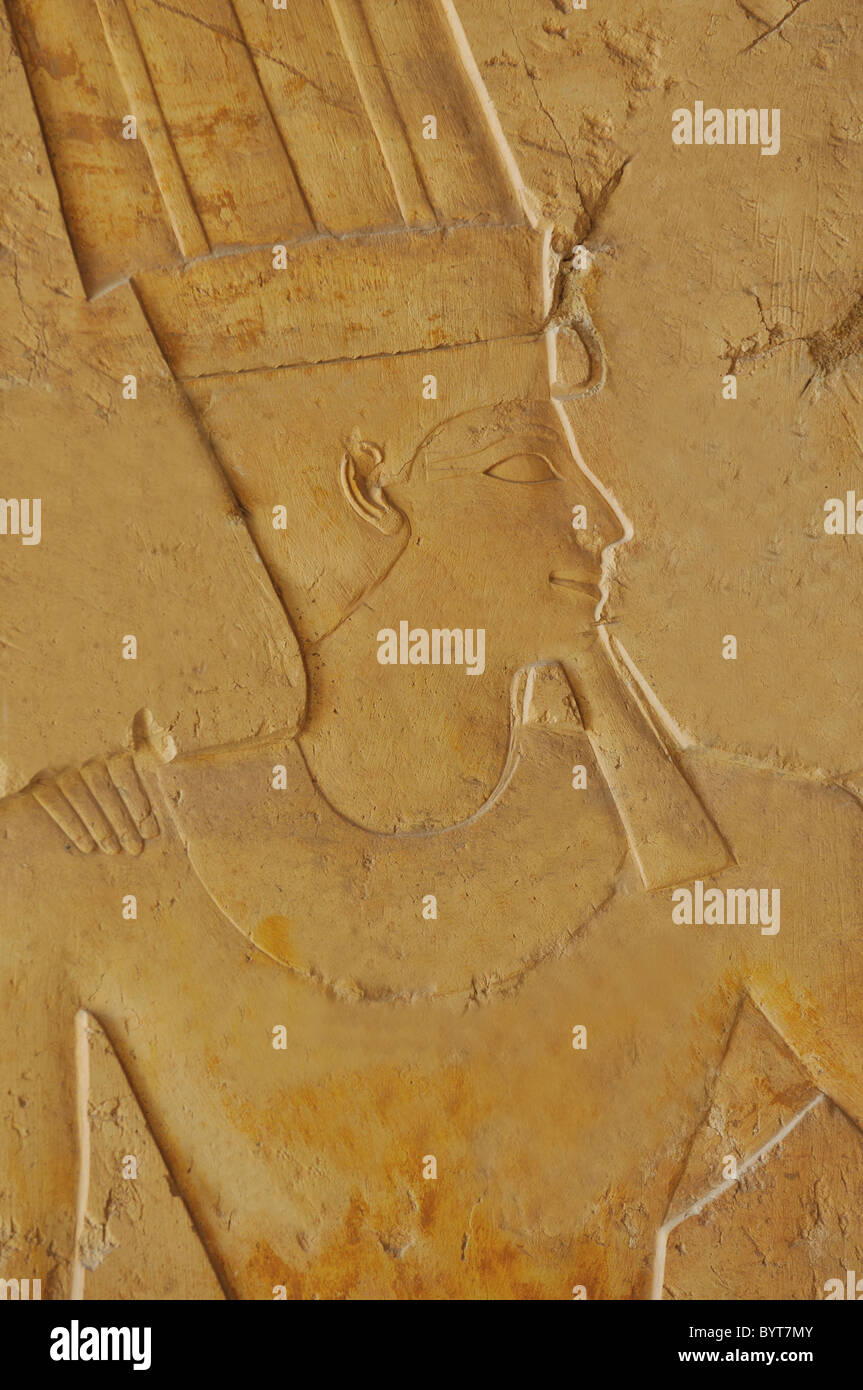 Detail of the God Amun in fine relief from the ancient egyptian temple ...