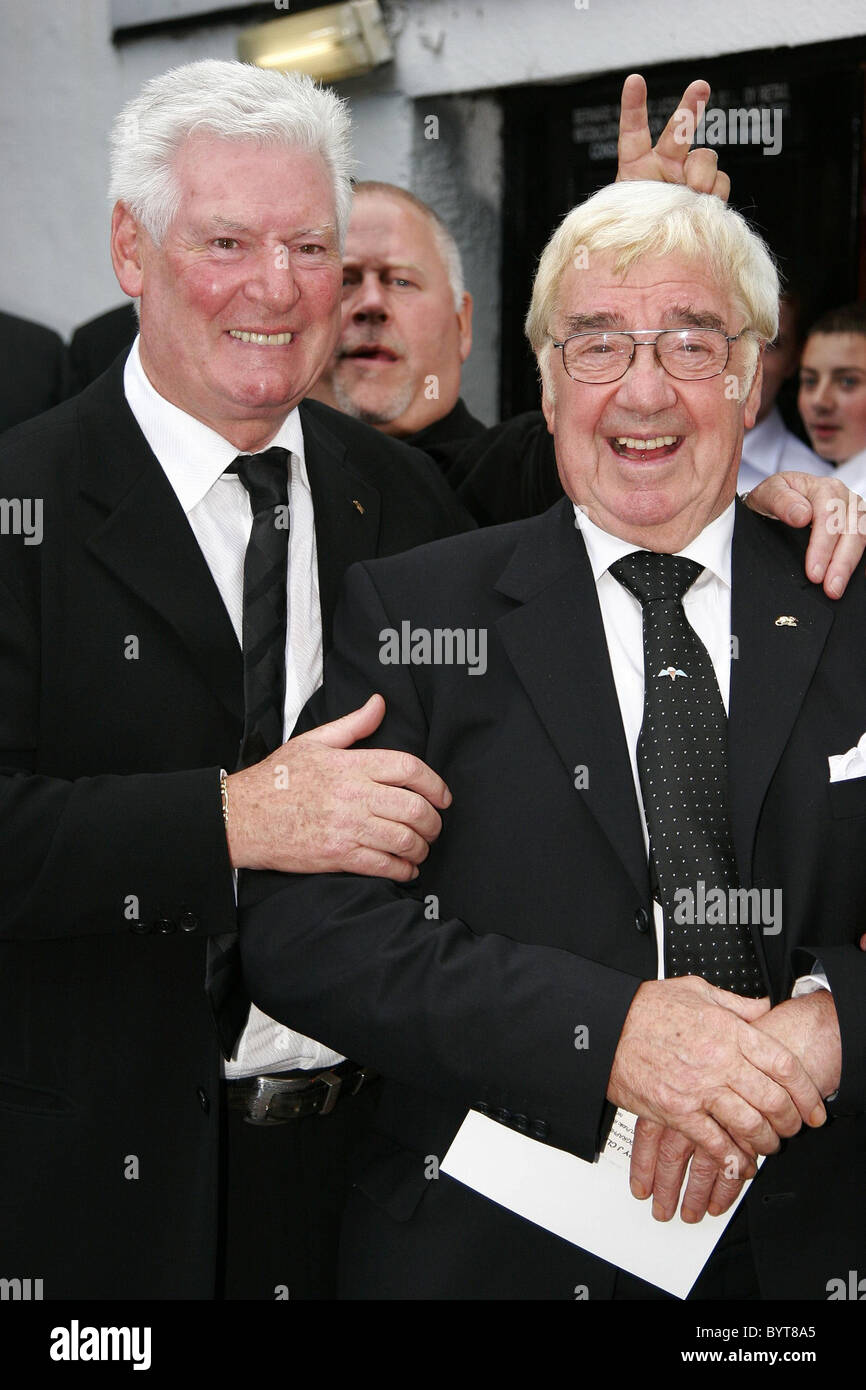 Roy Walker and Frank Carson leaving Bernard Manning's wake held at the ...
