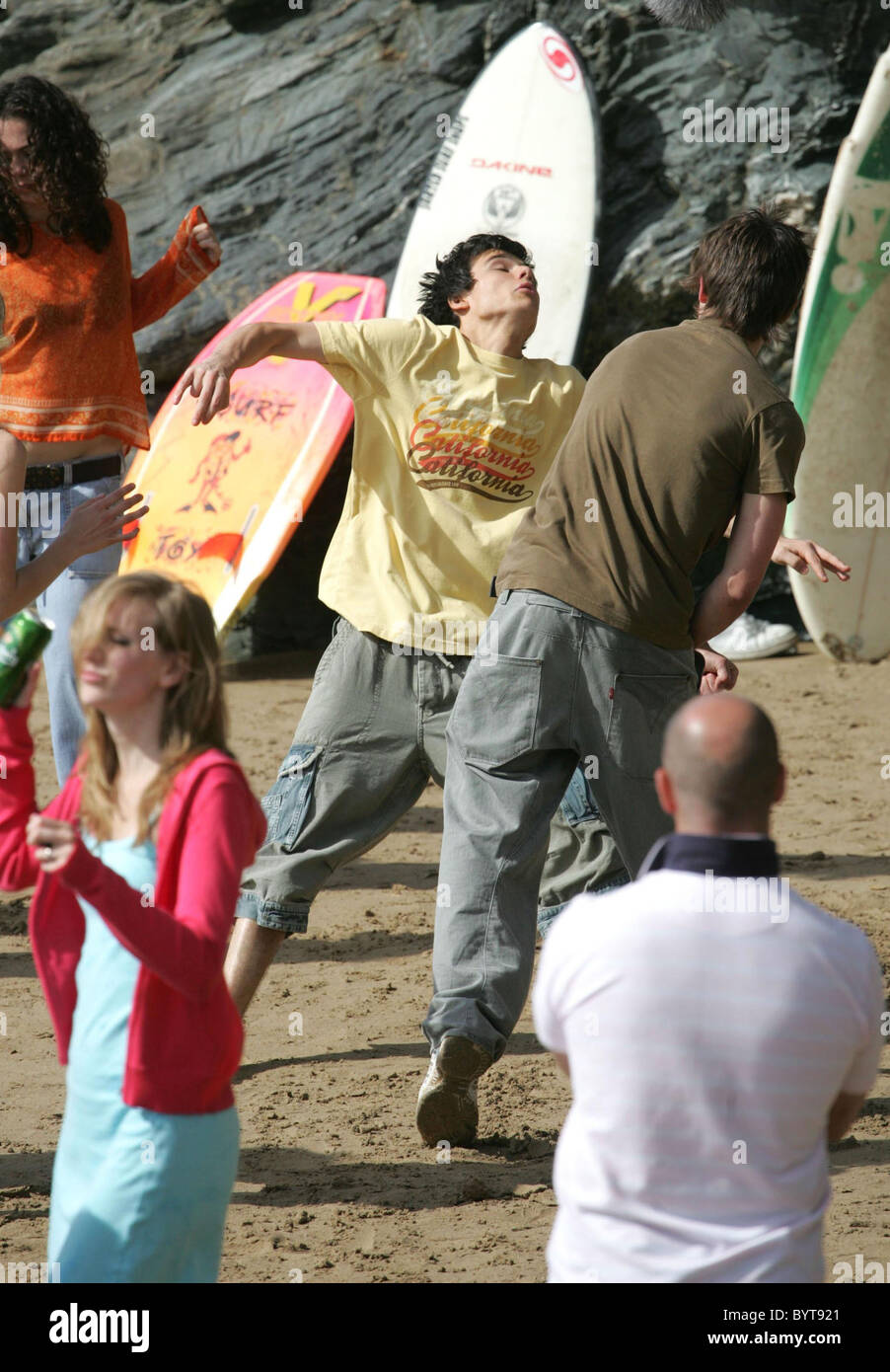 Cast members on the set of a new ITV soap opera 'Echo Beach'. In this ...