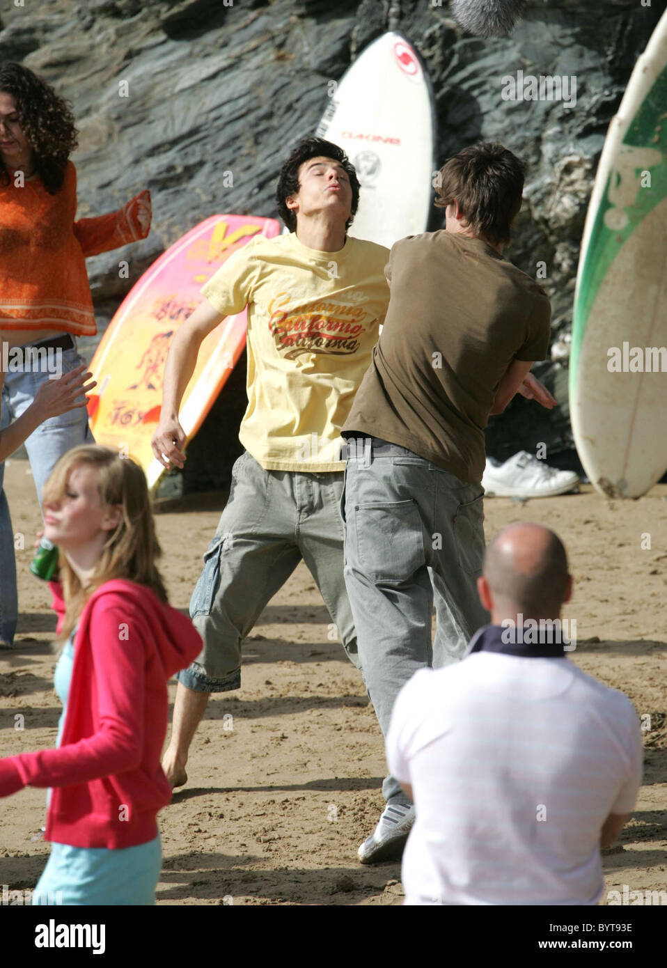 Cast members on the set of a new ITV soap opera 'Echo Beach'. In this ...