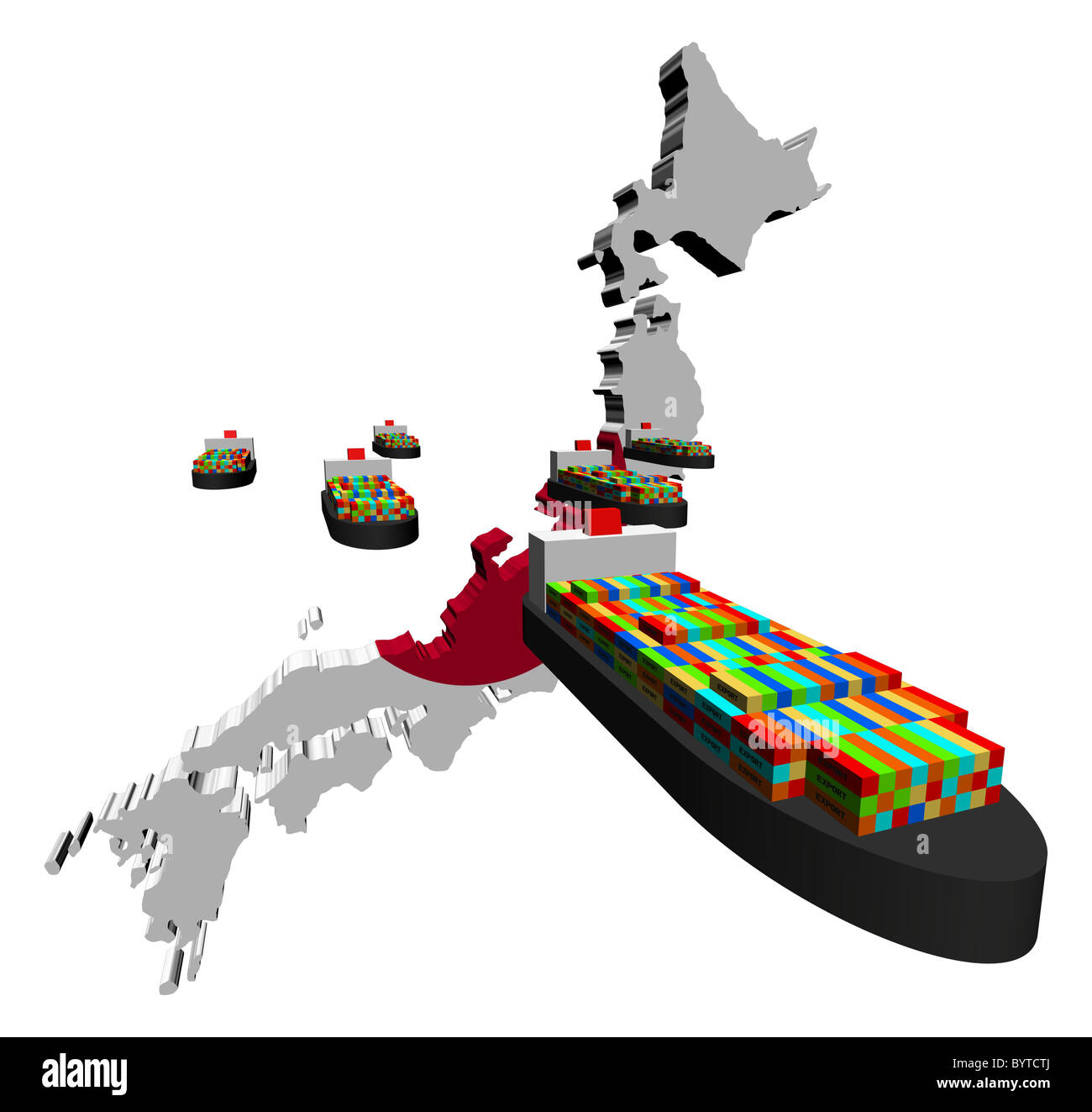 Japanese export with container ships illustration Stock Photo - Alamy