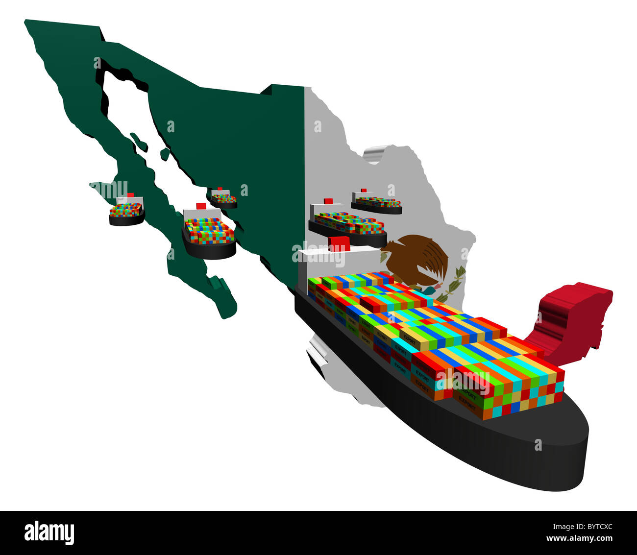 Mexico map flag with container ships illustration Stock Photo - Alamy