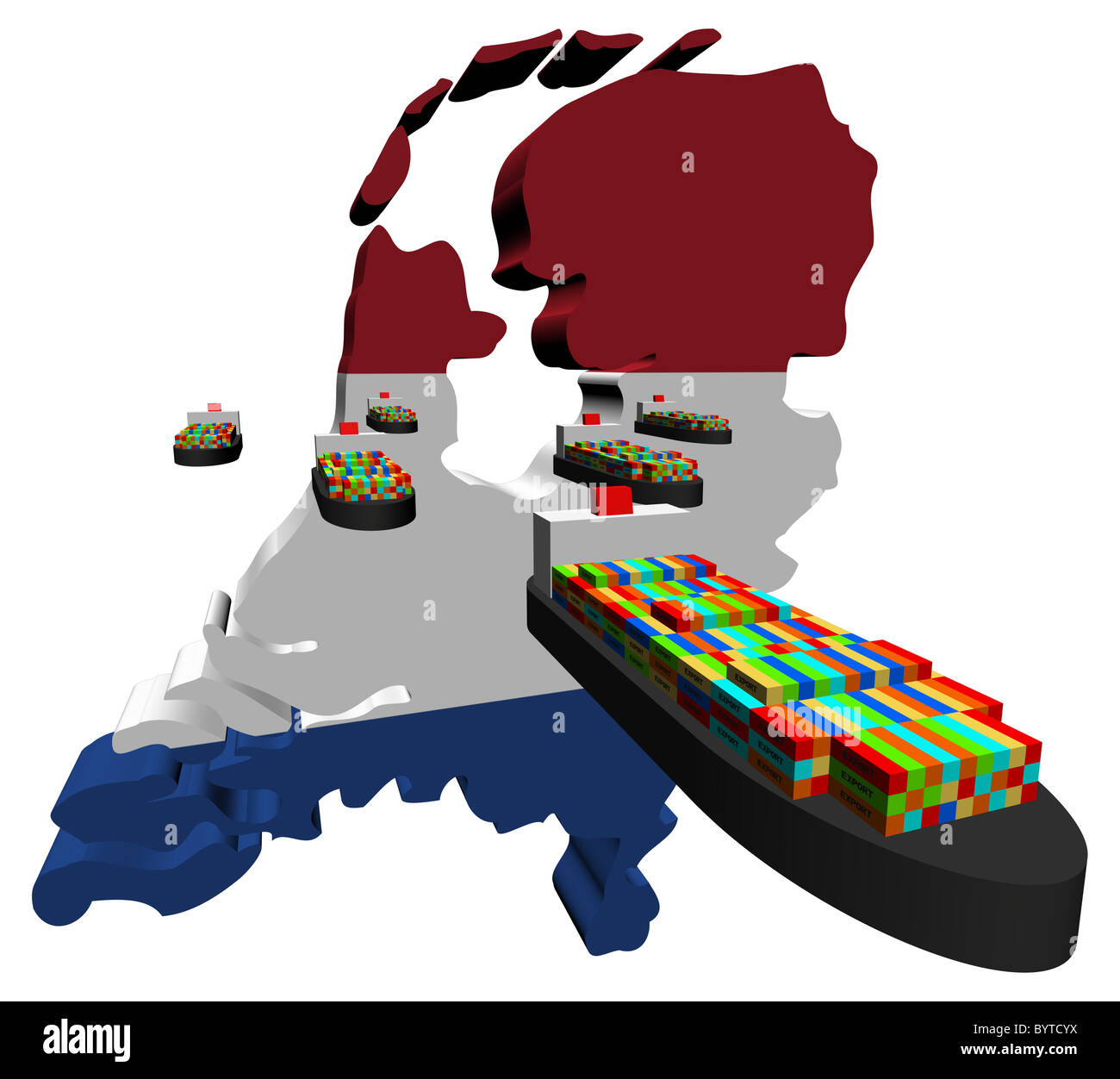 Netherlands map flag with container ships illustration Stock Photo - Alamy