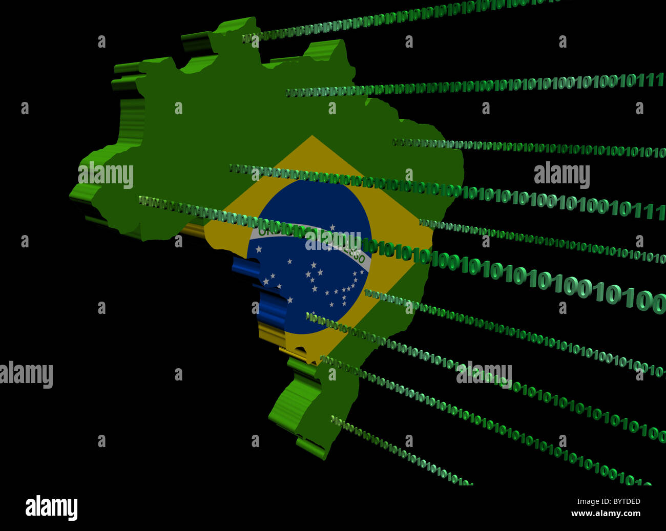 Brazil map flag with green binary code illustration Stock Photo - Alamy