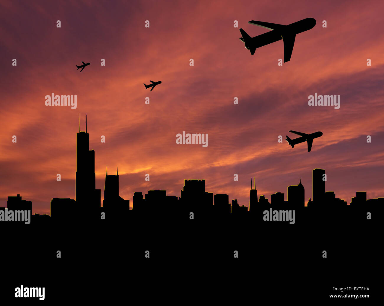 Flying chicago dusk hi-res stock photography and images - Alamy