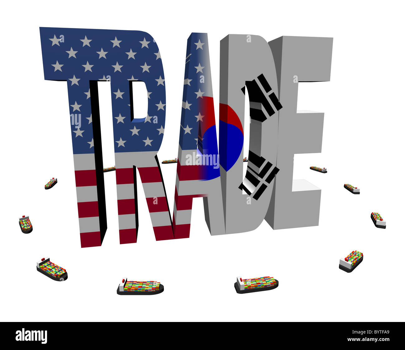 American Korean trade with container ships illustration Stock Photo - Alamy