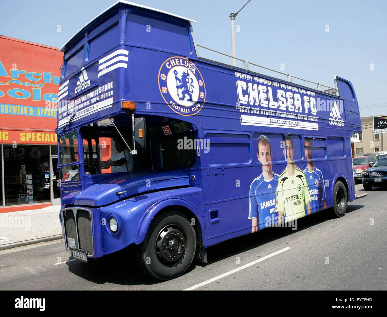 Chelsea FC promotional bus a London double decker, on the foreign roads ...