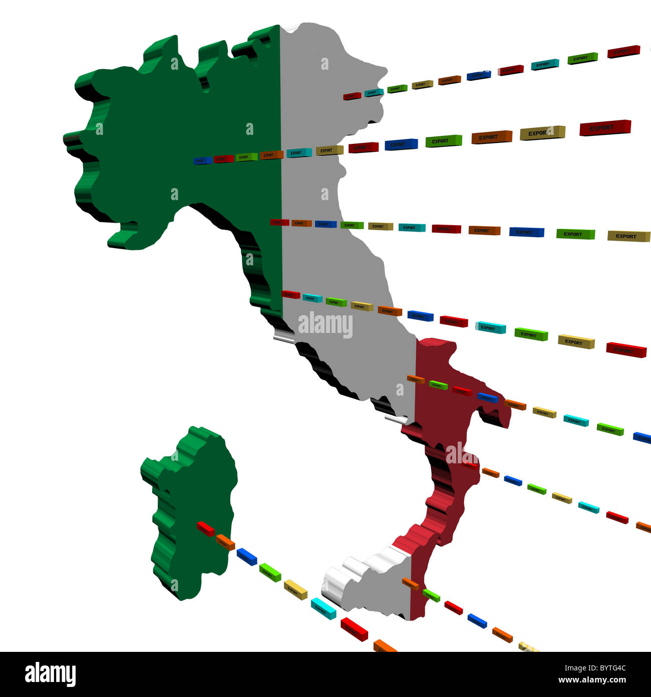 Italy map with lines of export containers illustration Stock Photo - Alamy