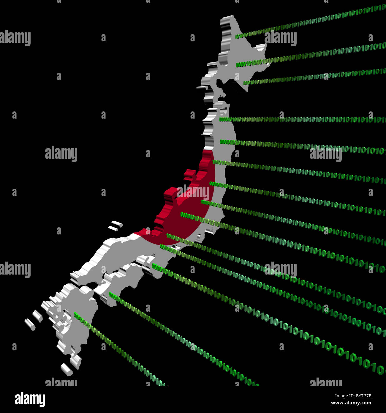 Japan map flag with green binary code illustration Stock Photo - Alamy