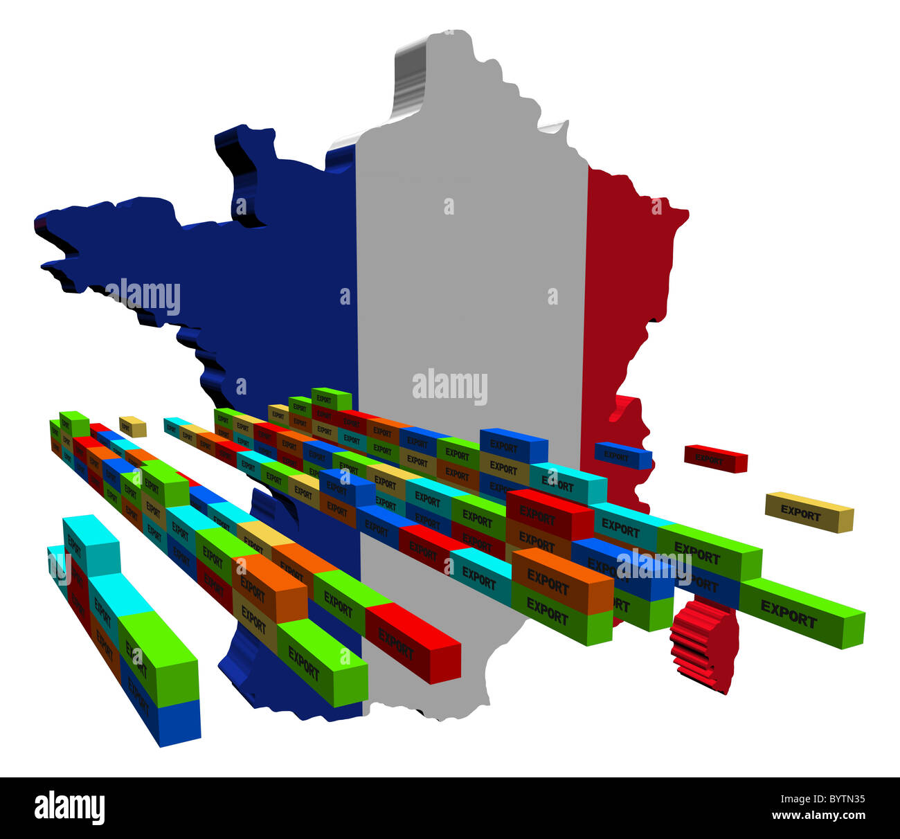 France map with stacks of export containers illustration Stock Photo - Alamy