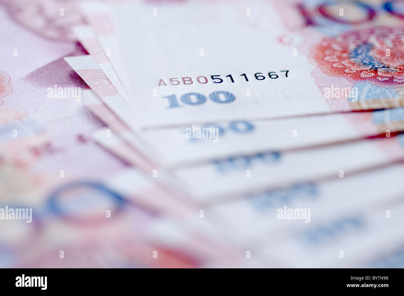 brand new 100 RMB Chinese bank notes showing the image of the late ...