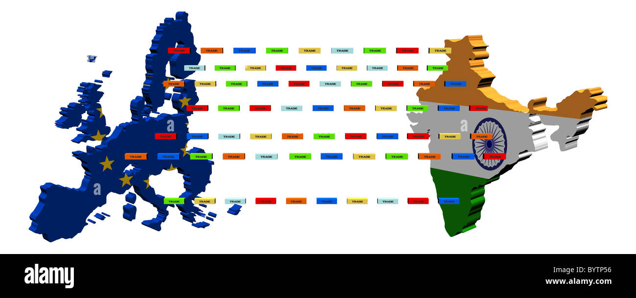 European Union India trade with export containers illustration Stock ...