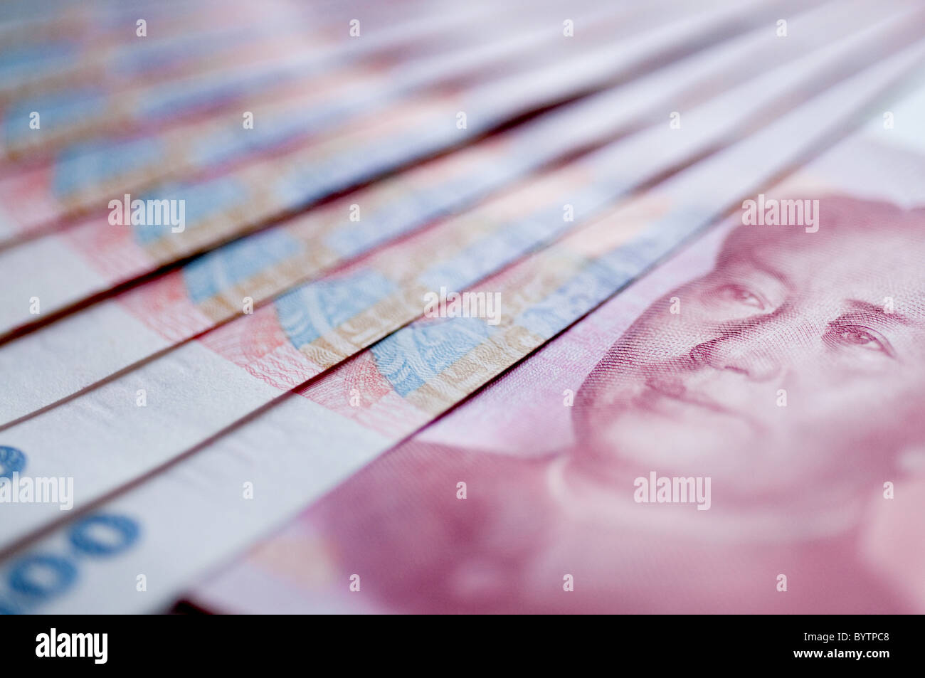 brand new 100 RMB Chinese bank notes showing the image of the late ...