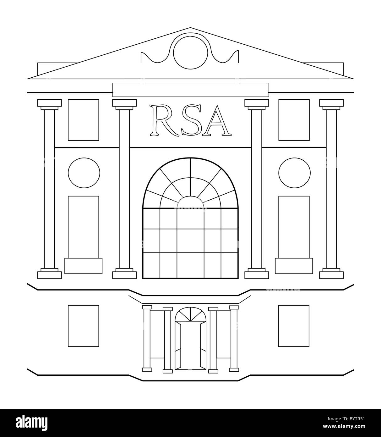 Outline of RSA building architectural, architecture drawing in black ...
