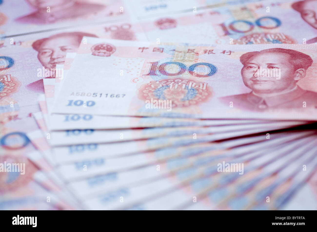 brand new 100 RMB Chinese bank notes showing the image of the late ...