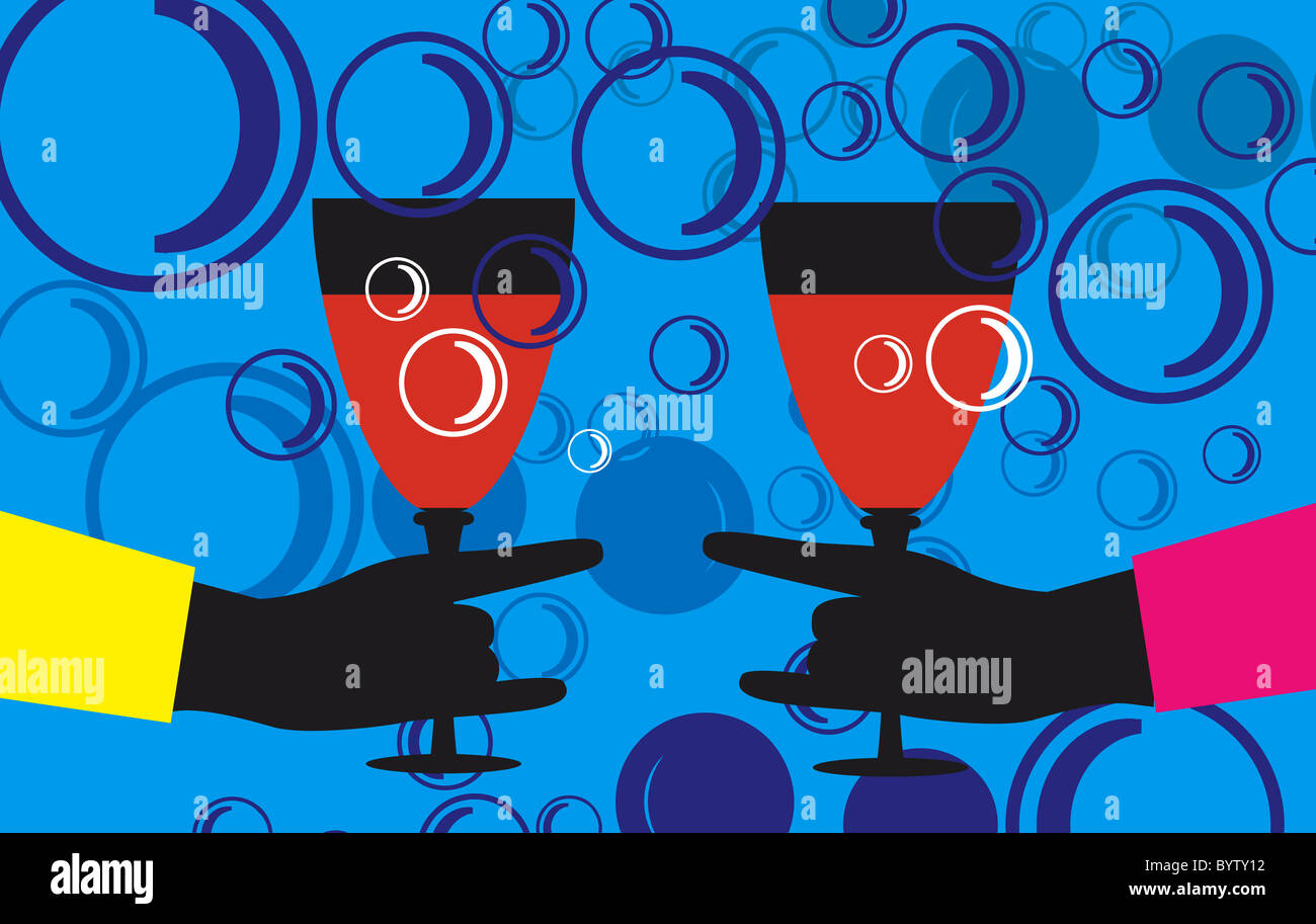 Two hands holding wine filled goblets Stock Photo - Alamy