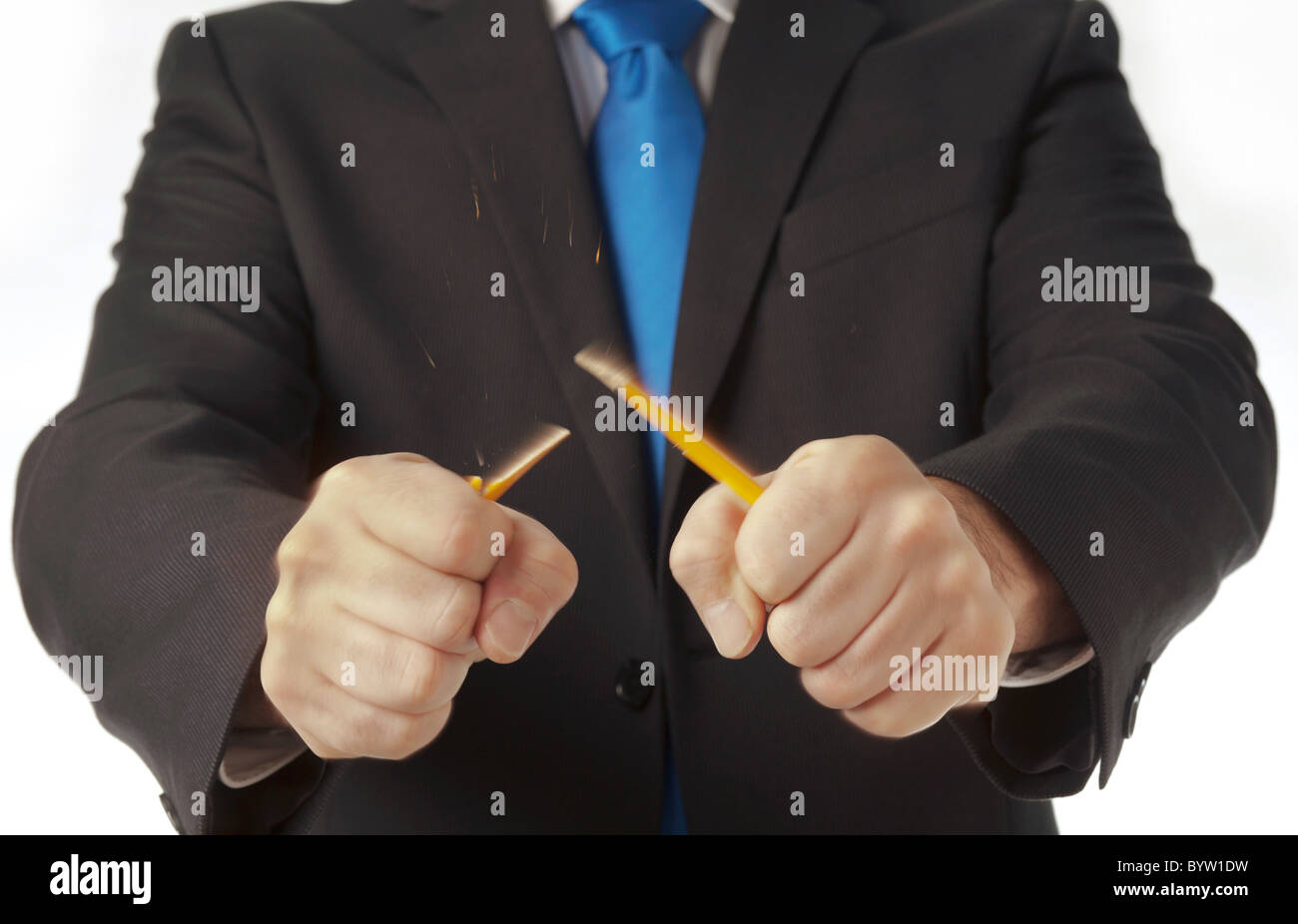 close up detail of mans hands breaking a pencil Stock Photo - Alamy