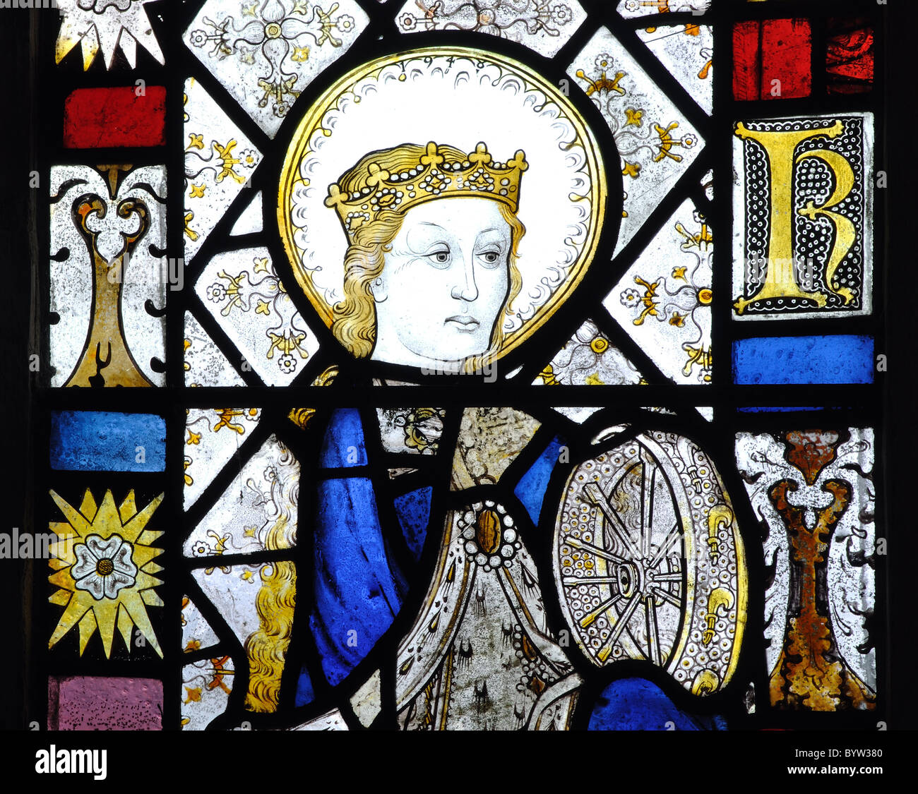 Mediaeval stained glass in St. Laurence Church, Diddington ...