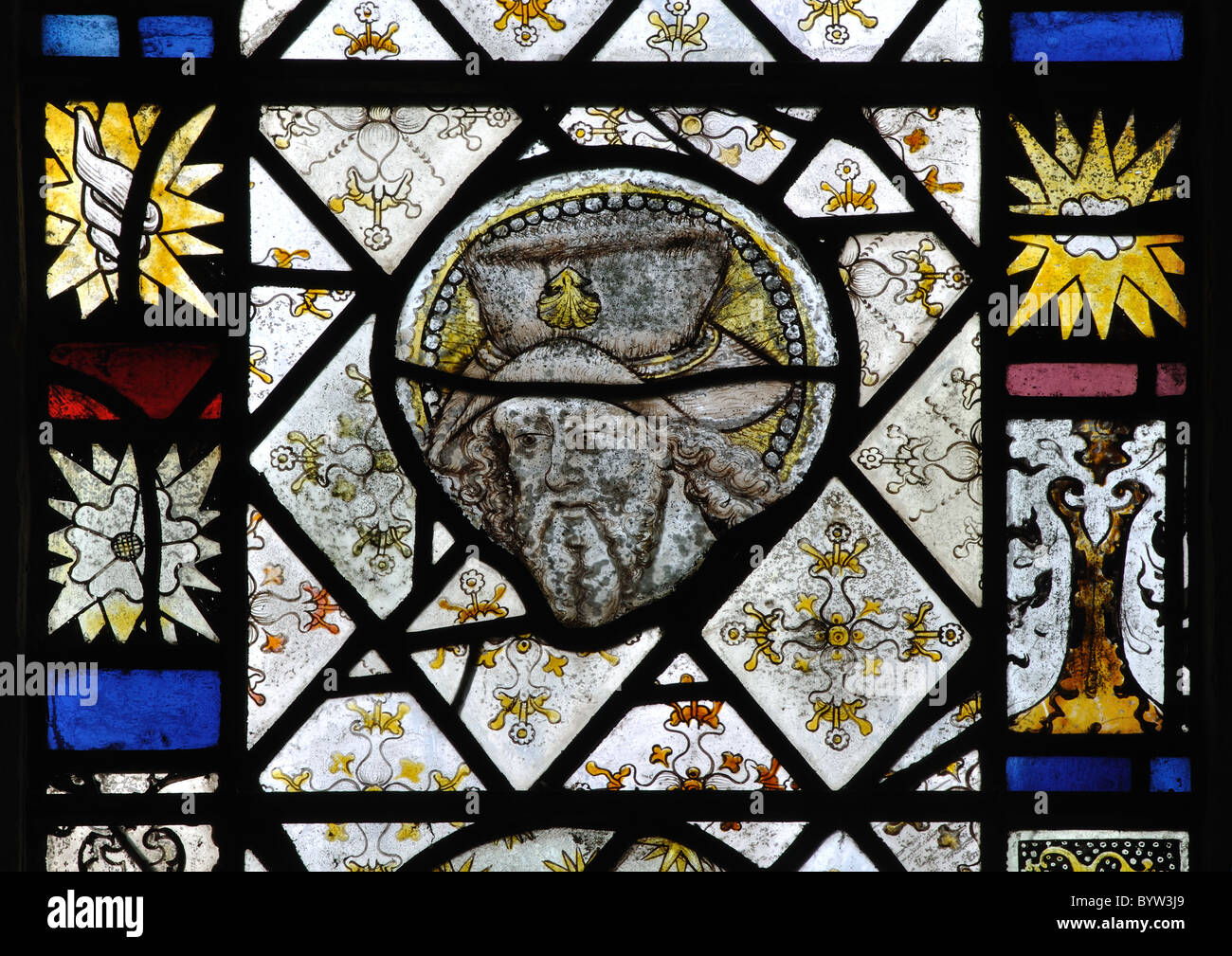 Mediaeval stained glass in St. Laurence Church, Diddington ...