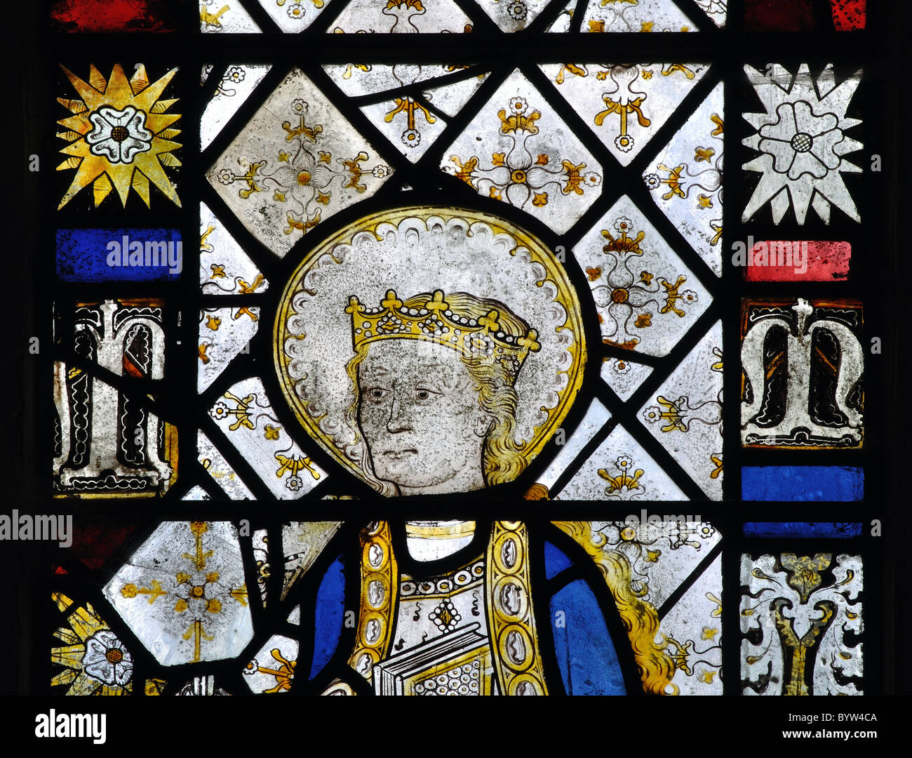 Mediaeval stained glass in St. Laurence Church, Diddington ...