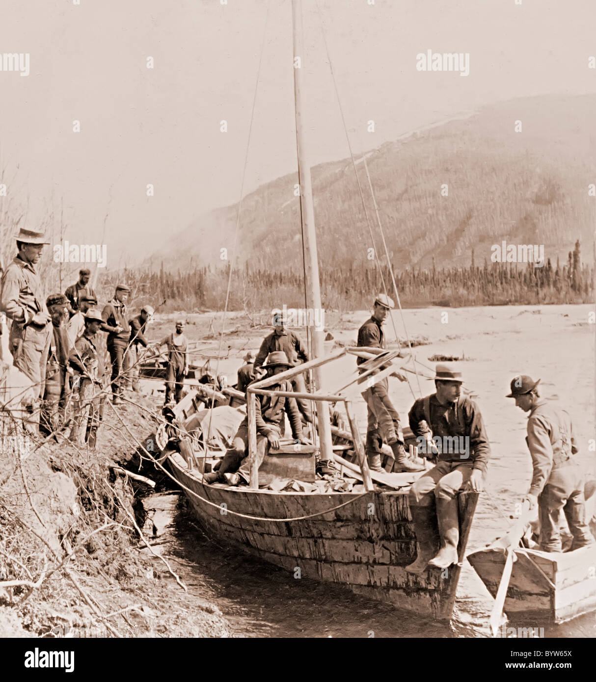 Gold prospectors starting the 1400 mile journey home from Alaska in the ...