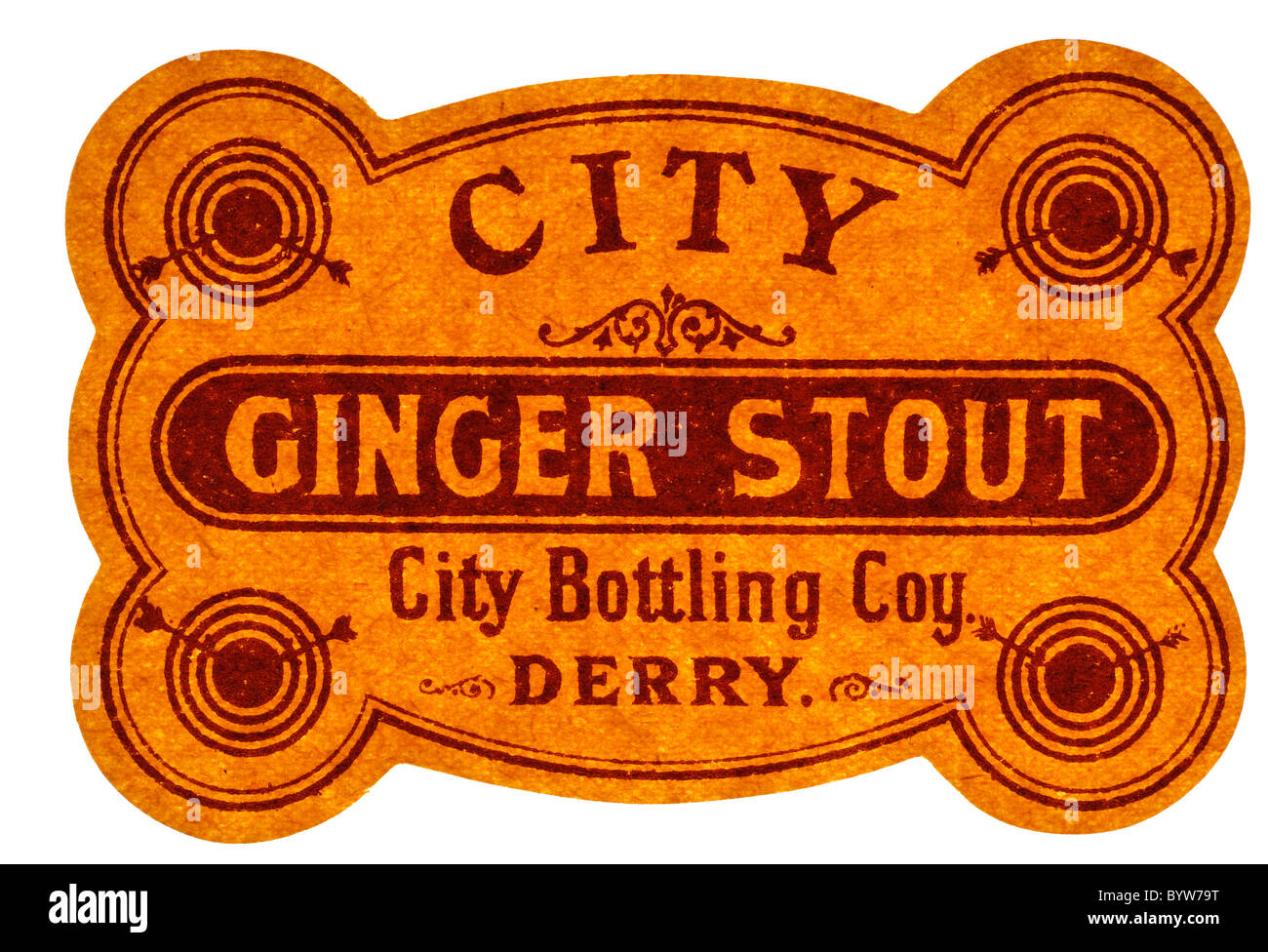 Old paper pop label for Ginger Stout from City Bottling Coy in Derry ...